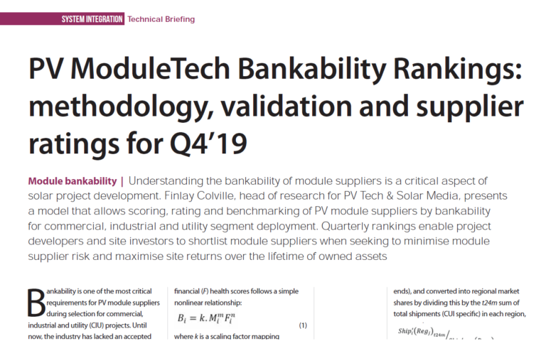 PV ModuleTech Bankability Rankings: methodology, validation and ...