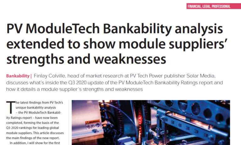 PV ModuleTech Bankability analysis extended to show module suppliers ...
