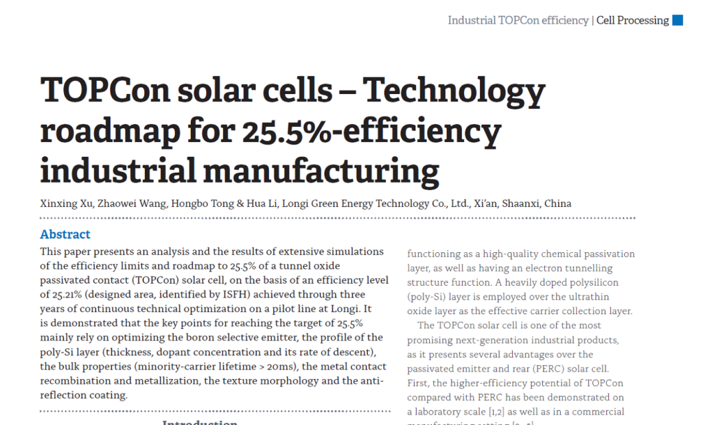 TOPCon solar cells – Technology roadmap for 25.5%-efficiency industrial ...