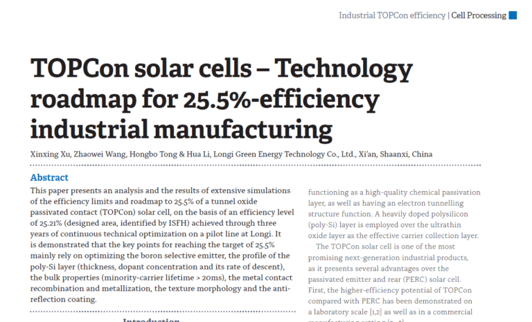TOPCon solar cells – Technology roadmap for 25.5%-efficiency industrial ...