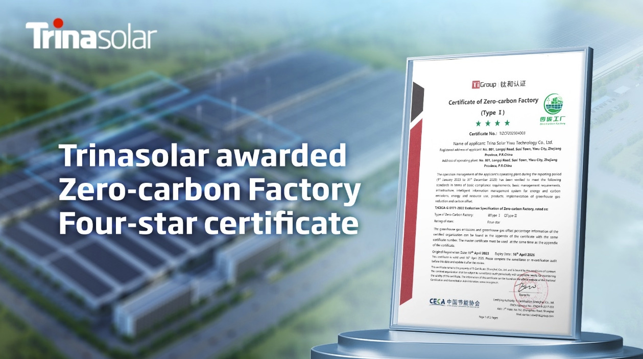 Trinasolar awarded four star Zero-carbon factory certification - PV Tech